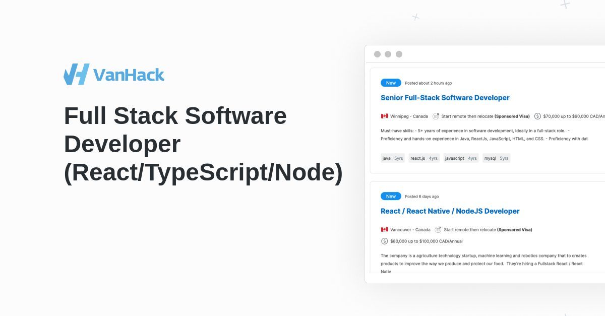 Full Stack Software Developer (React/TypeScript/Node) - VanHack